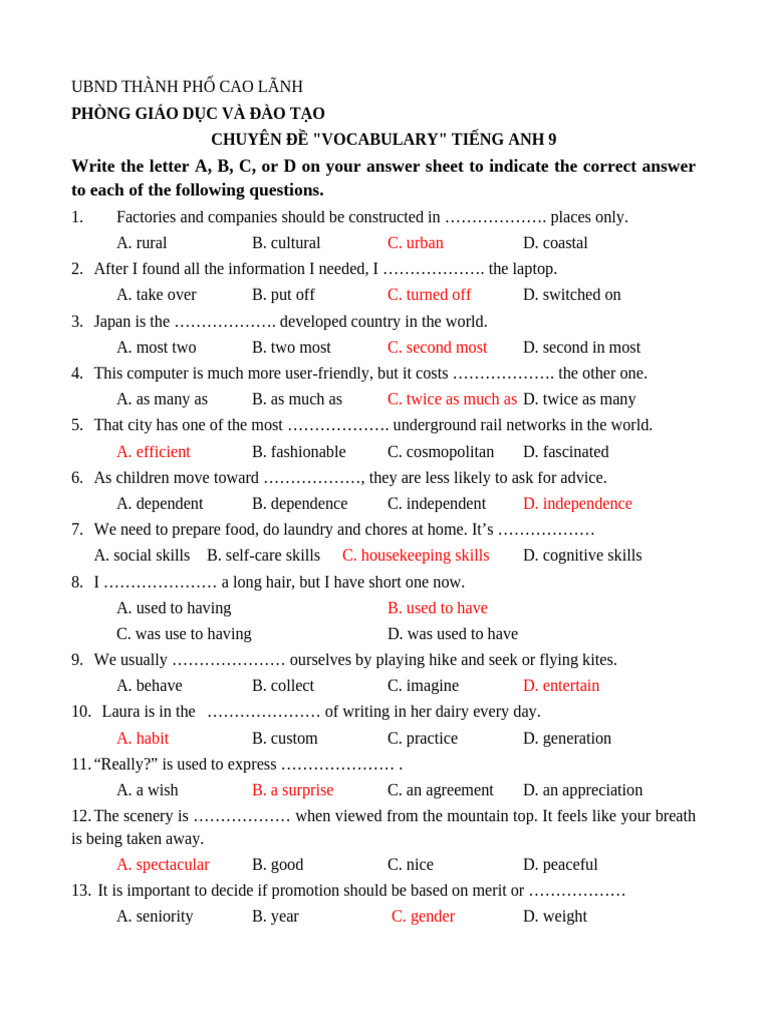 3. TP CAO LANH_CHUYEN DE VOCABULARY TA9 | PDF