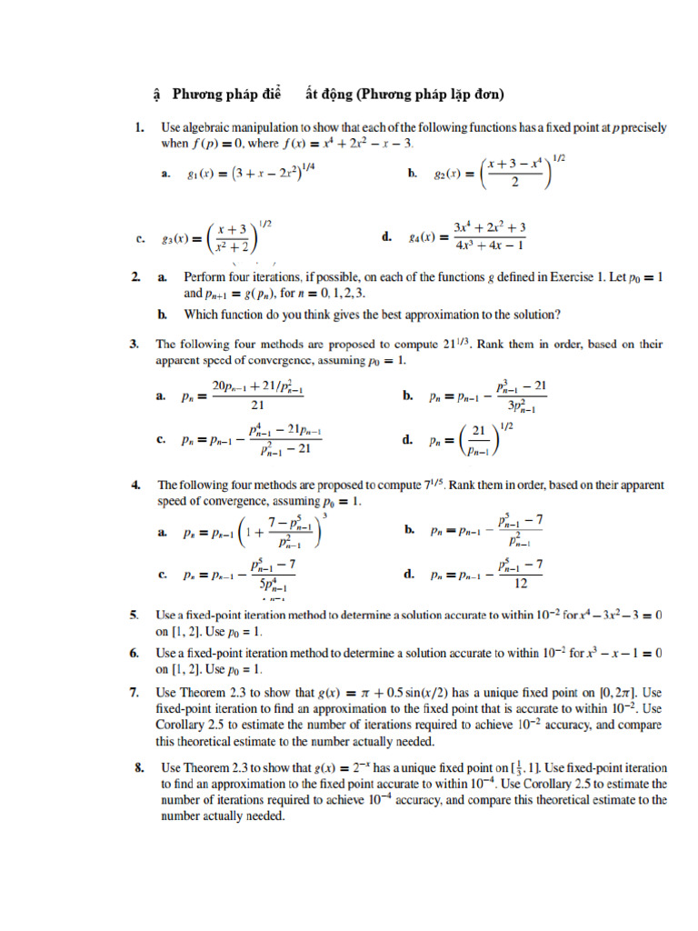 BT Ch2 Bài 2. Phương pháp điểm bất động | PDF