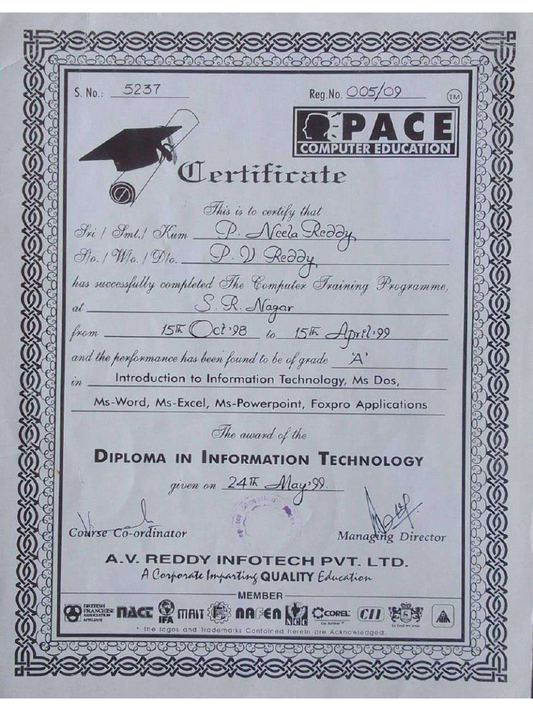 PNR Computer Certificate | PDF