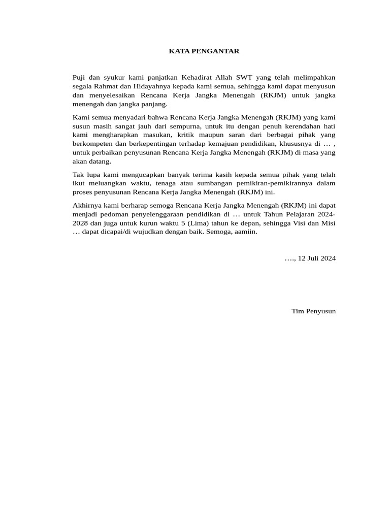 template KATA PENGANTAR RKJM | PDF