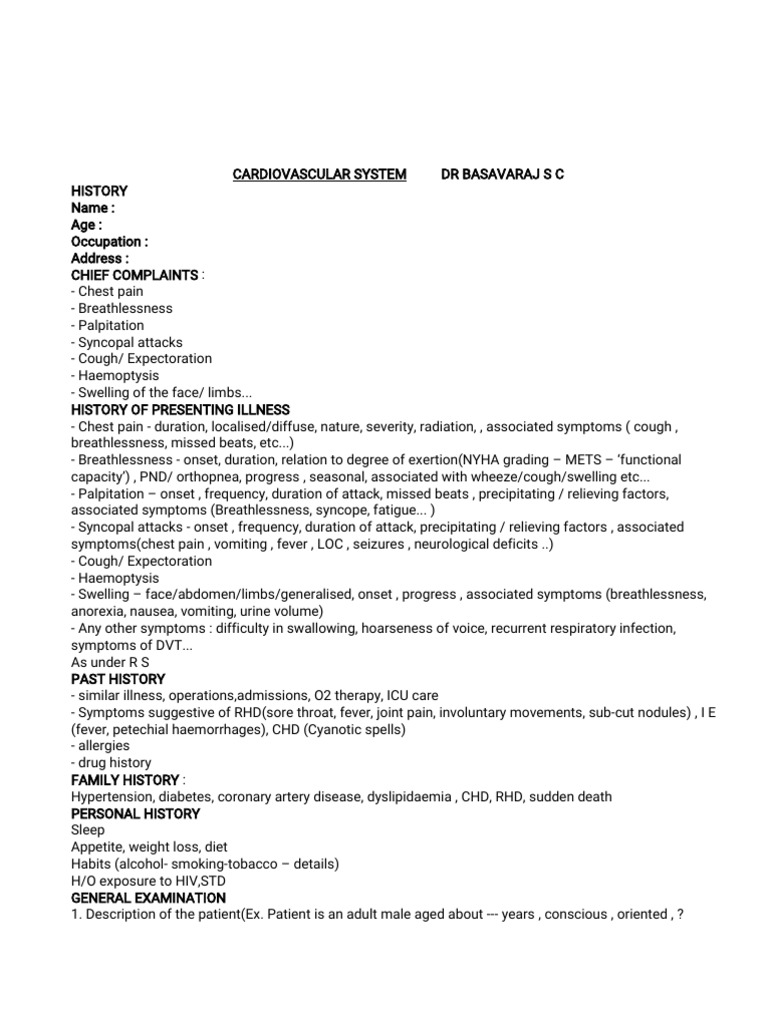 Anesthesia Case Taking Format | PDF | Symptoms And Signs | Diseases And Disorders