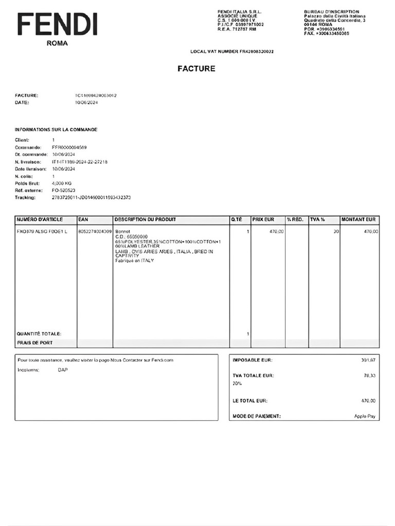 Facture Fendi PDF | PDF