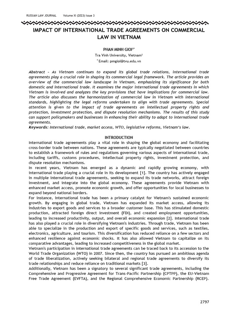 Impact of International Trade Agreements On Commercial Law in Vietnam ...
