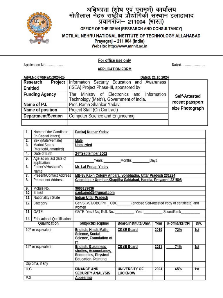 Project Staff Application Form Word1 | PDF | Postgraduate Education