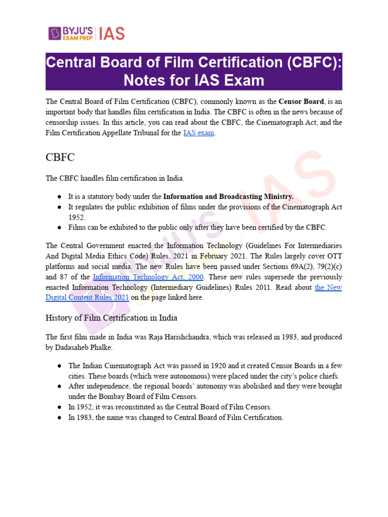 BYJUS-Exam-Prep-Central-Board-of-Film-Certification-CBFC-2023 | PDF ...