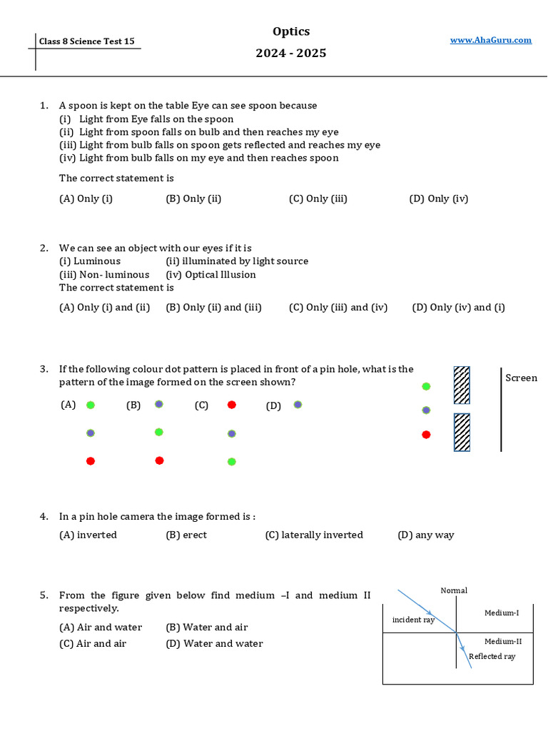 sci live test optics | PDF | Optics | Reflection (Physics)
