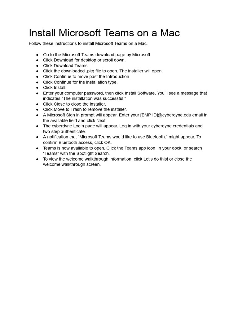 Install Microsoft Teams on a Mac | PDF Install Microsoft Teams on a Mac | PDF
