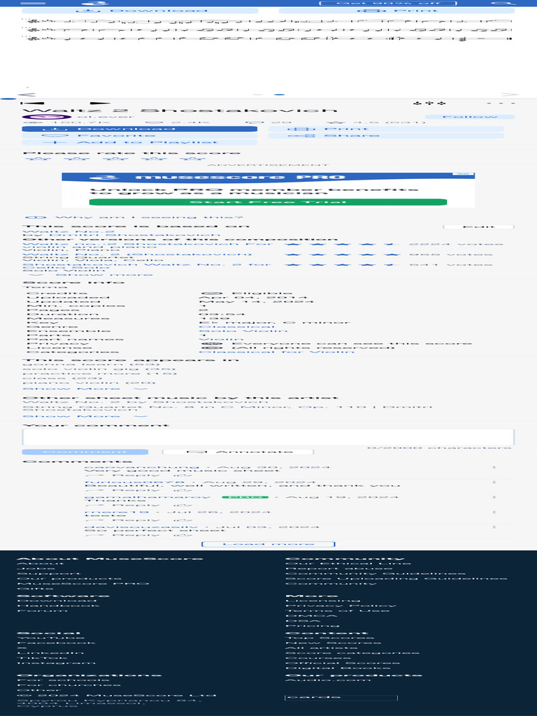 Waltz 2 Shostakovich Sheet Music For Violin (Solo) | PDF | Quartet ...
