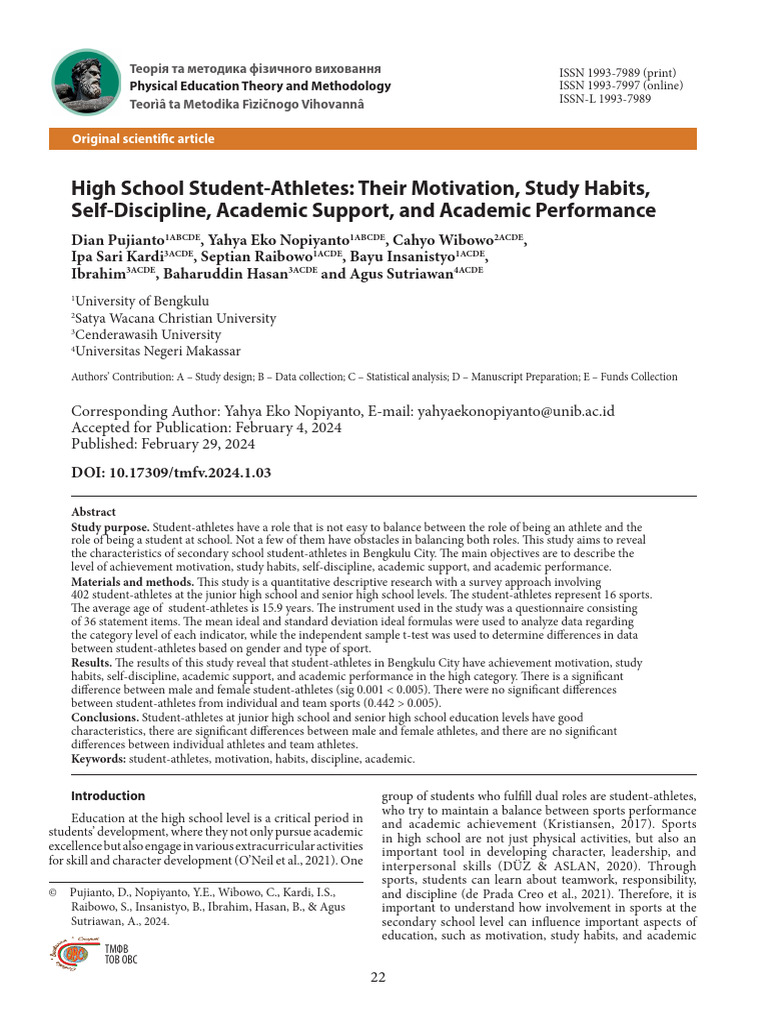 High School Student-Athletes Their Motivation Stud | PDF | Motivation ...