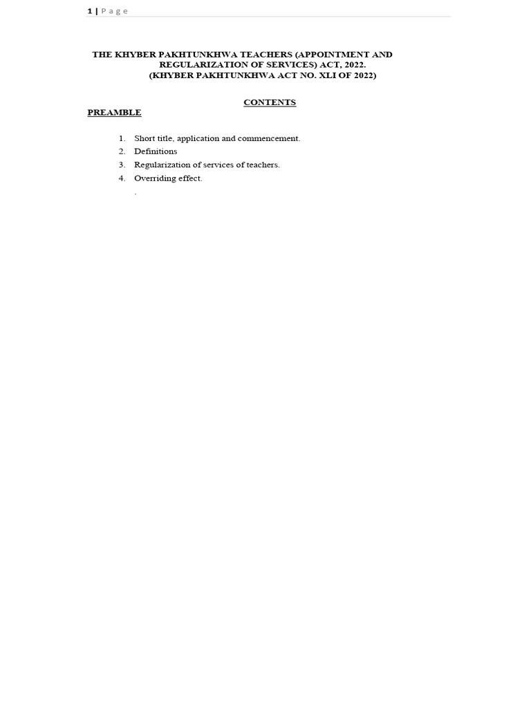 The Khyber Pakhtunkhwa Teachers Appointment and Regularization of ...