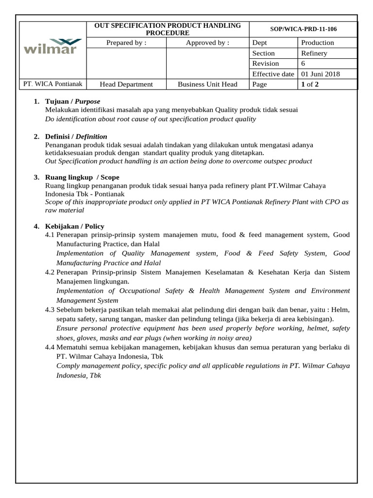Sop106 - Out Specification Product Handling Procedure | PDF