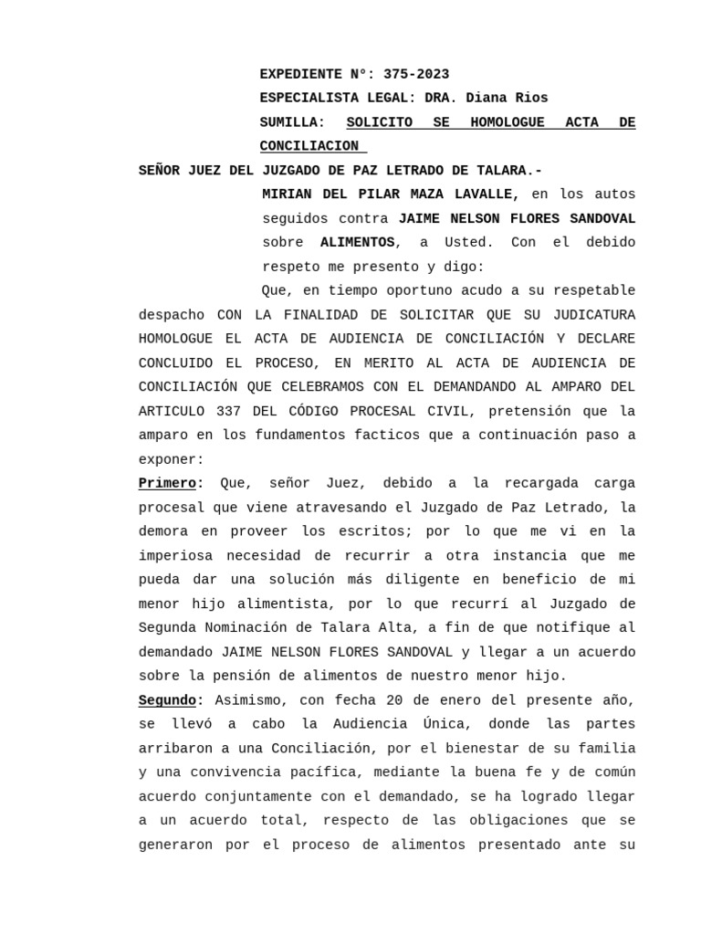 SOLICITO HOMOLOGACION MIRIAM | PDF | Ley Pública | Judicaturas