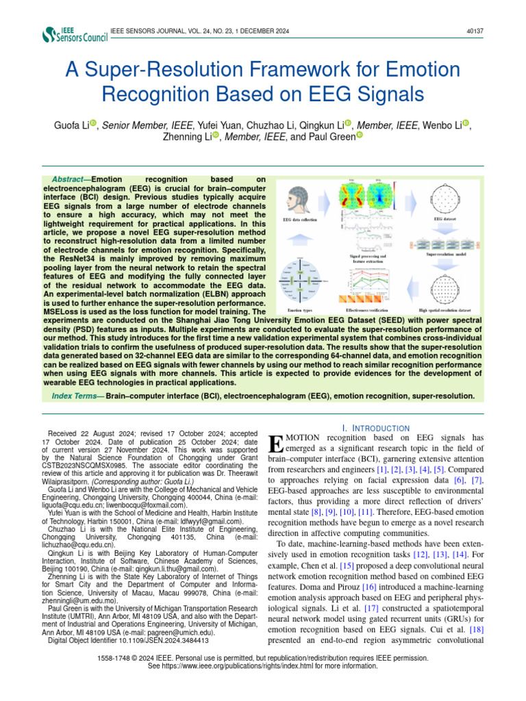 A Super-Resolution Framework for Emotion Recognition Based on EEG Signals（超特征） | PDF ...