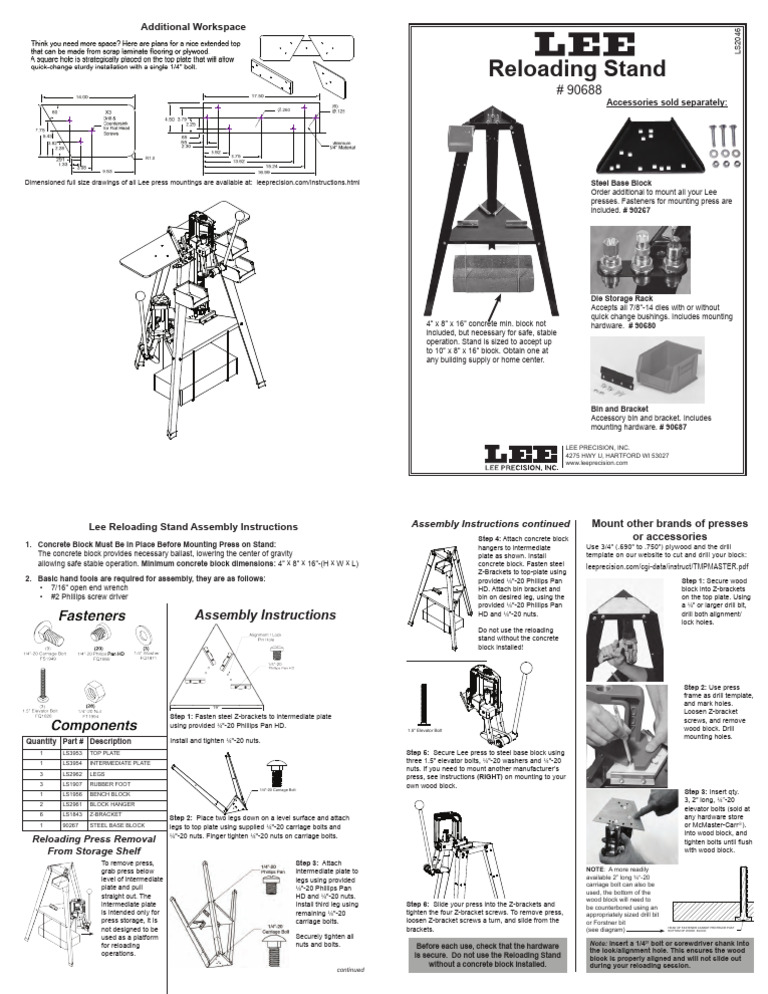 Lee Reloading Stand Assembly Guide | PDF | Screw | Nut (Hardware)