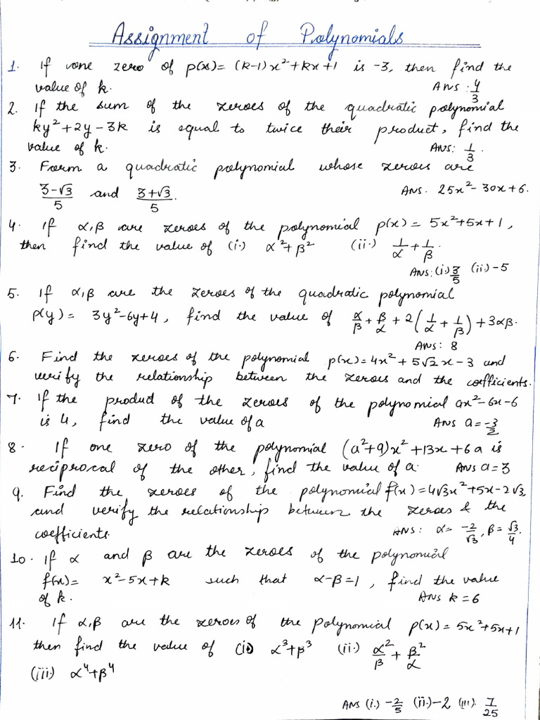 POLYNOMIALS ASSIGNMENT | PDF
