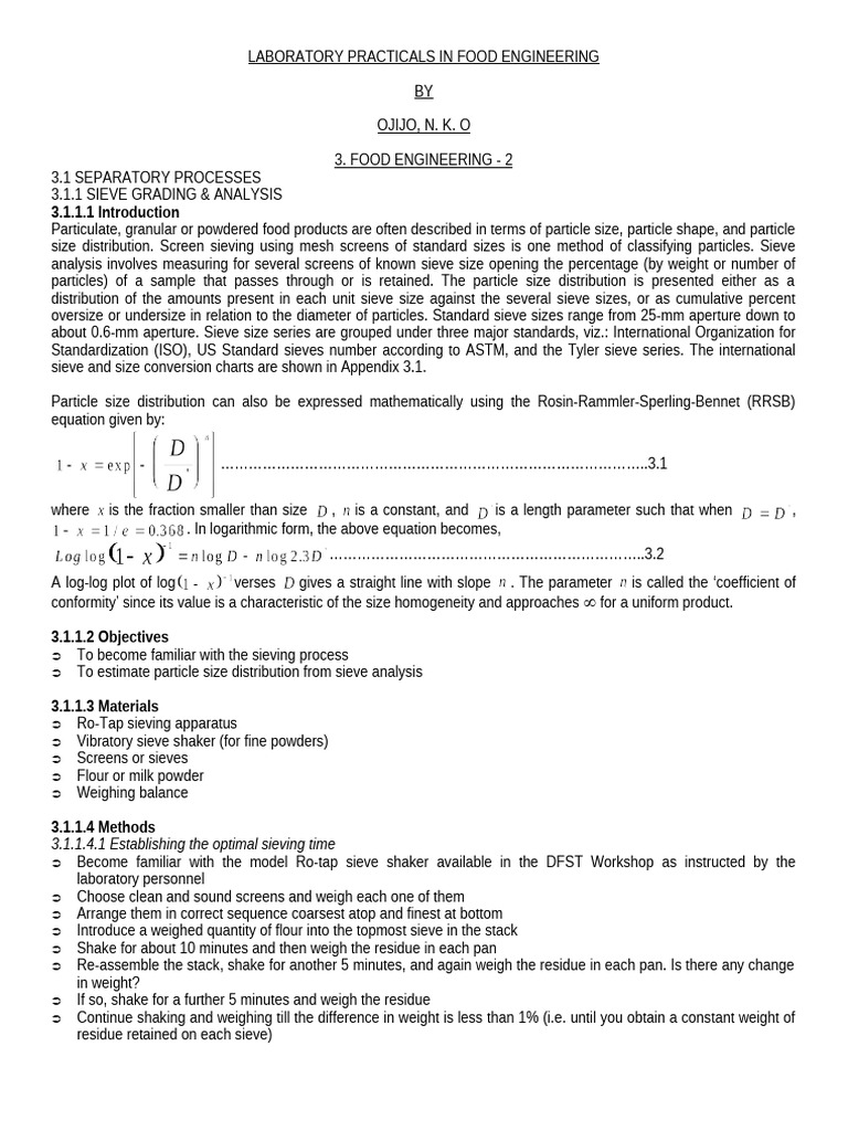 Food Engineering - 2 - Practicals - Ojijo | PDF | Distillation | Mechanics