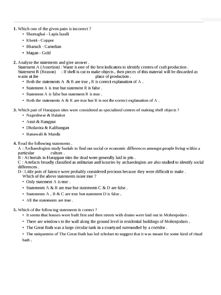 Practice Questions of Bricks Beads and Bones | PDF