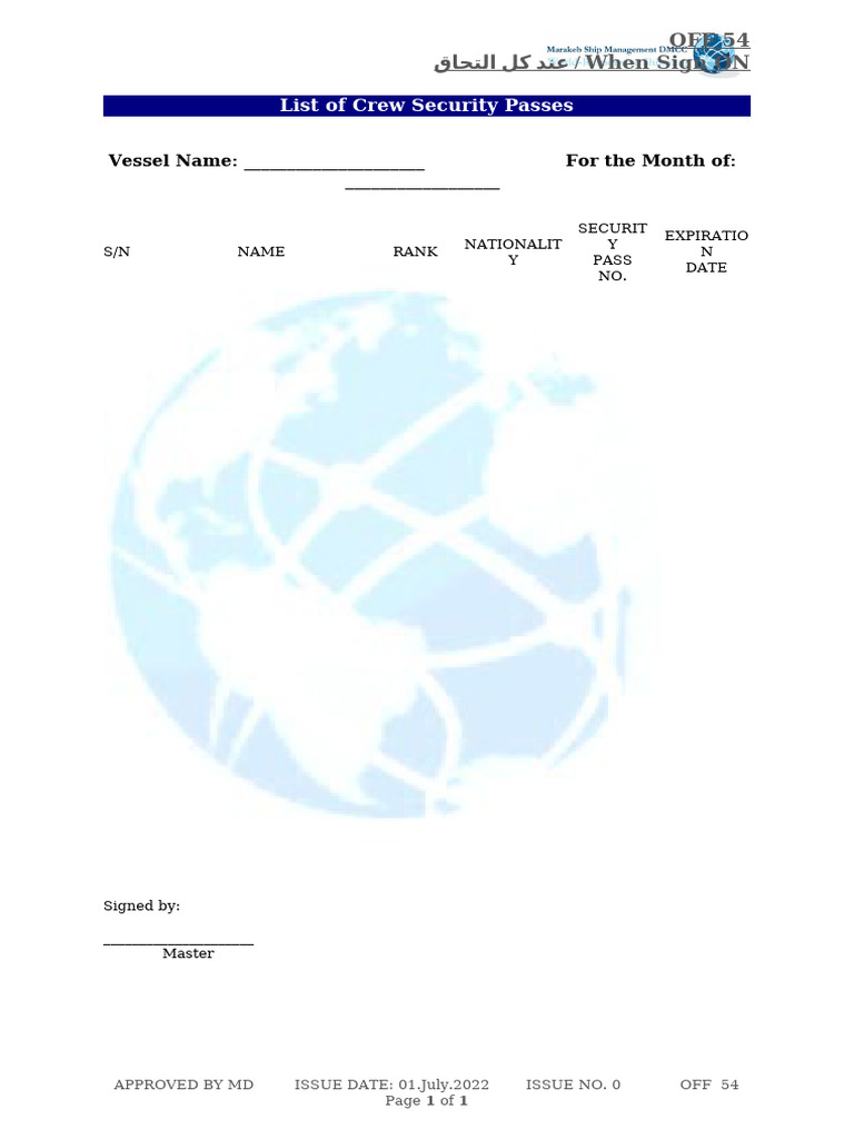 OFF 54 - List of Crew Security Passes | PDF