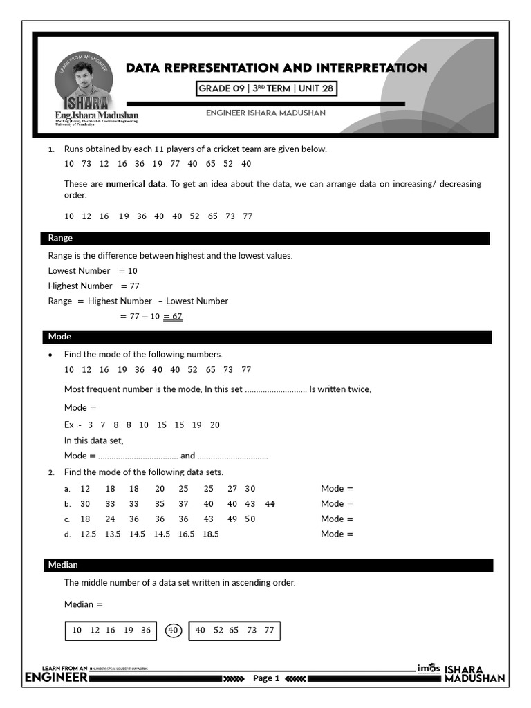 Grade 09 - Unit 28 Tute | PDF | Mean | Median