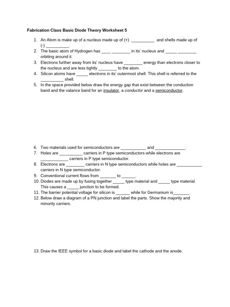 Worksheet 6 Diode Theory | PDF