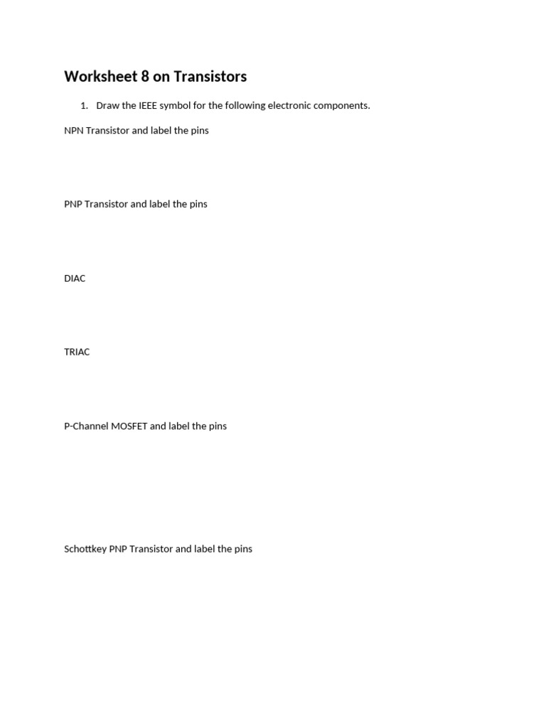 Worksheet 8 On Transistors | PDF