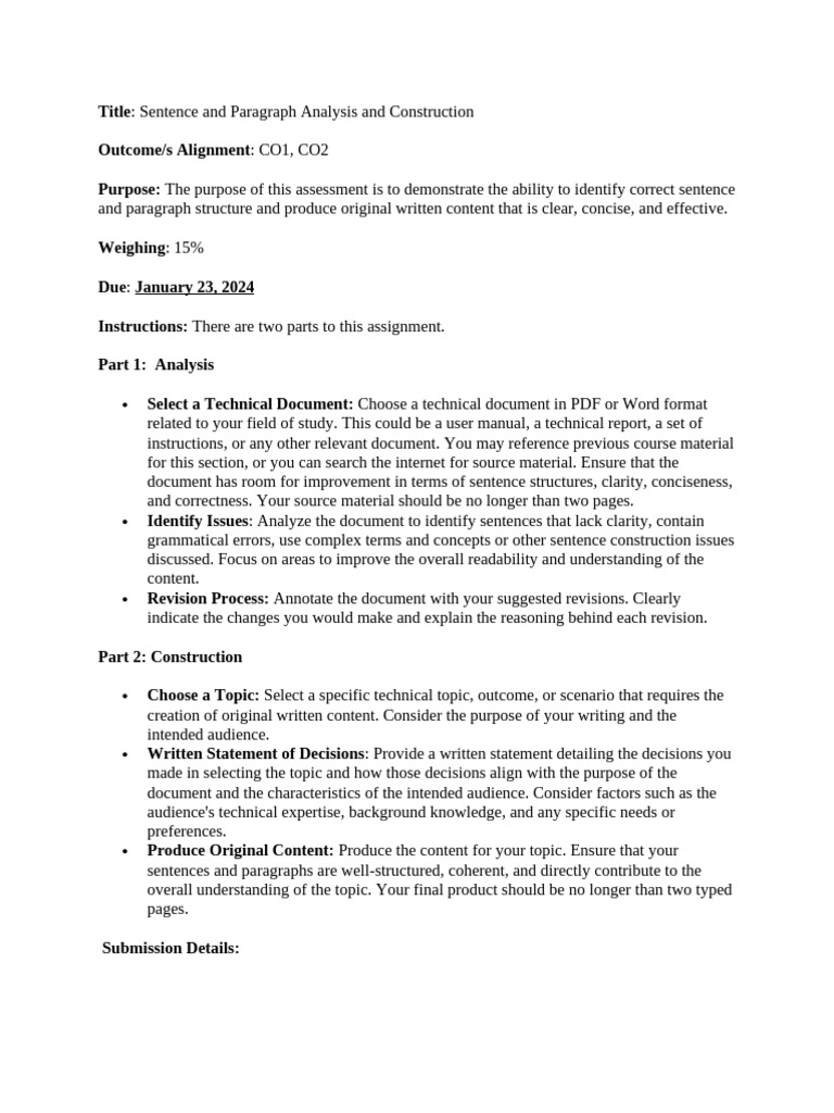Sentence and Paragraph Analysis and Construction (Assignment 1) | PDF ...