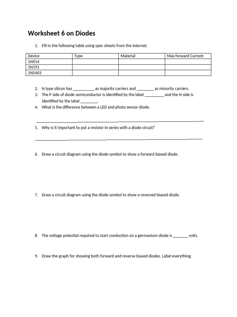 Worksheet 7 On Diodes | PDF