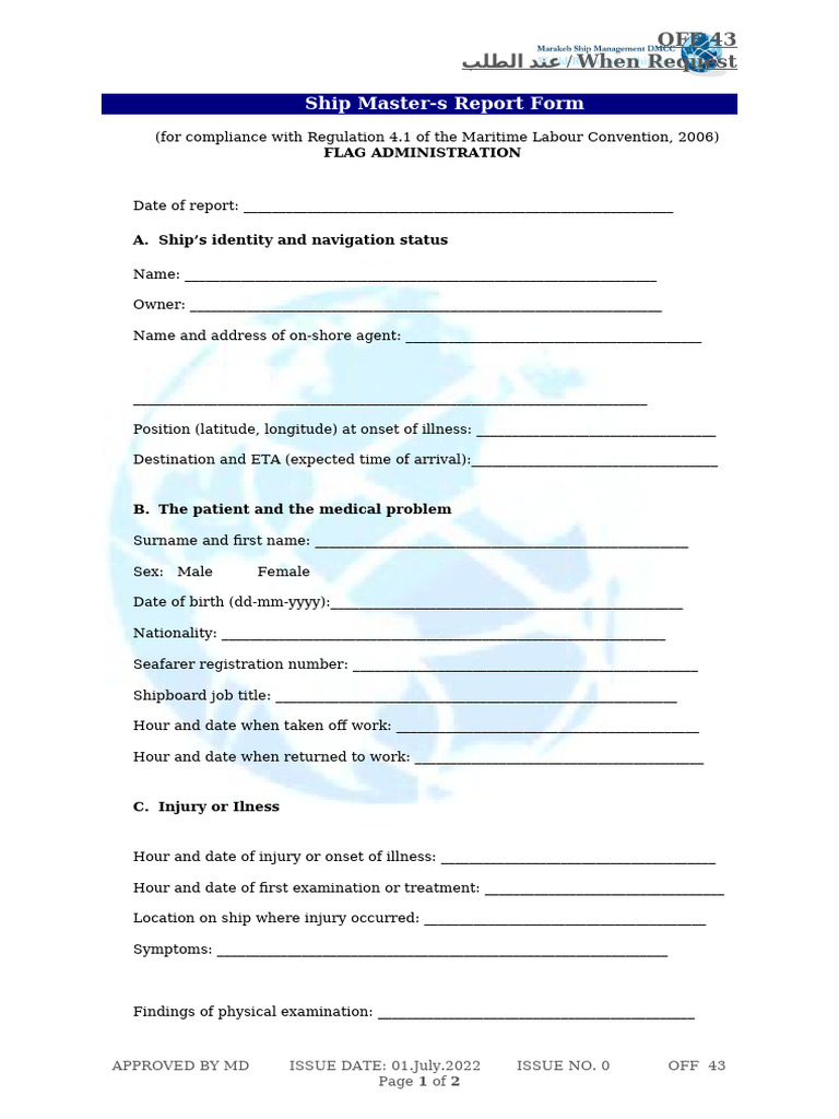 OFF 43 - Ship Master-S Report Form | PDF | Causes Of Death | Health ...