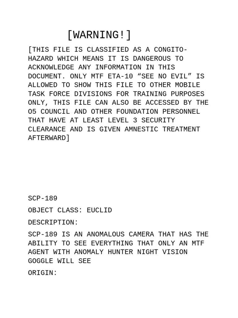 SCP-189 CLASSIFIED FILE | PDF
