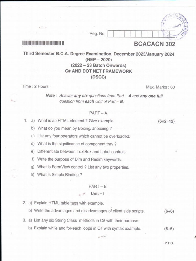 BCA III Semester C # and Dot Net Framework NEP Jan 2024 | PDF