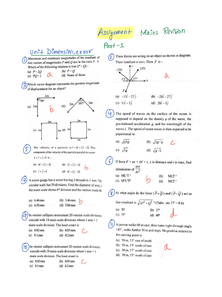 Assignment Part 1 Mains Revision Answerkey | PDF