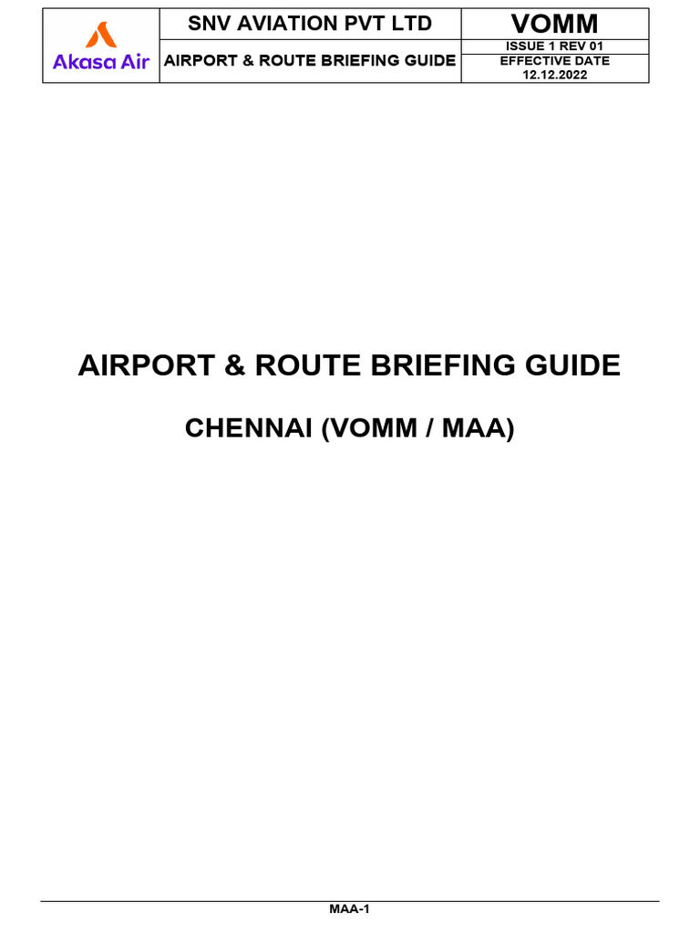 Chennai Airport (VOMM) Briefing Guide | PDF | Runway | Airport
