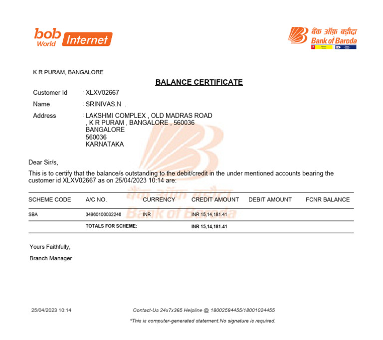 Balance Certificate 24 April | PDF