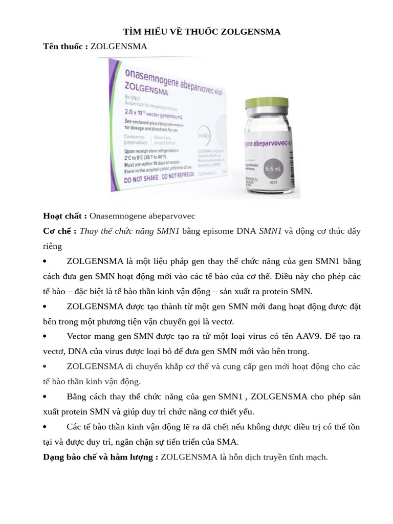 TÌM HIỂU VỀ THUỐC ZOLGENSMA | PDF