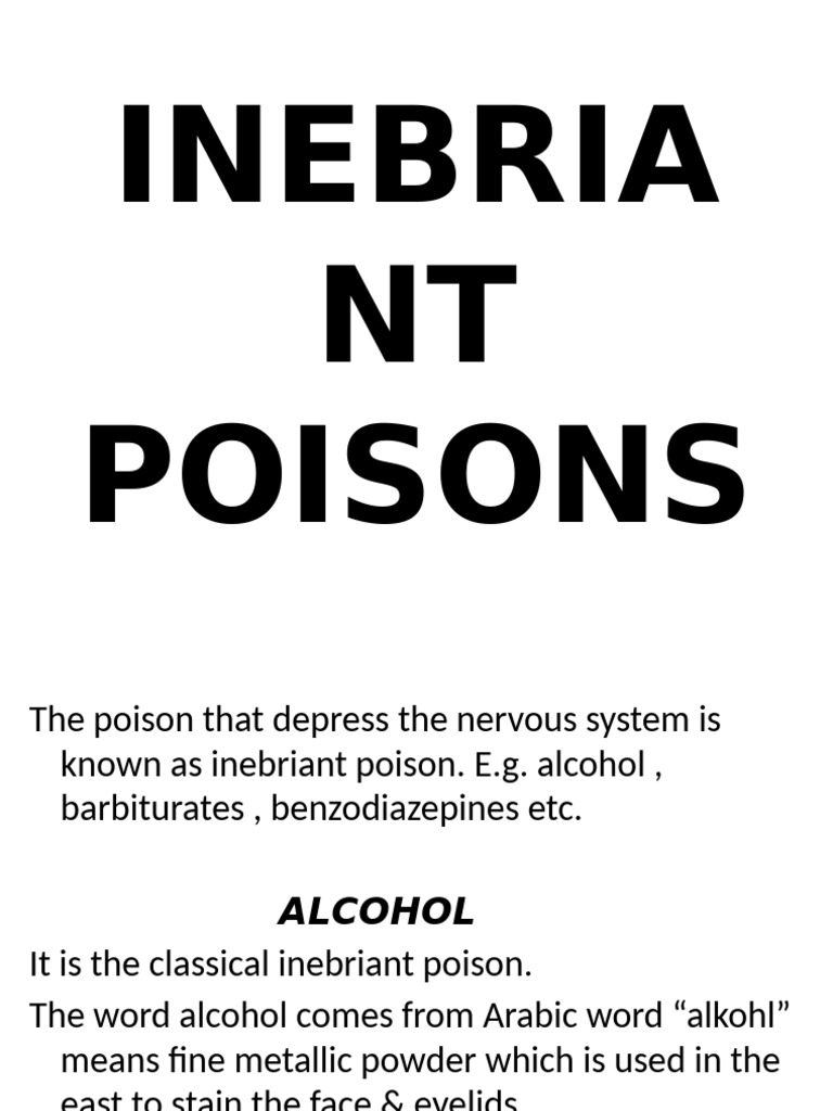 Inebriant Poisons and Alcohol Effects | PDF | Ethanol | Methanol
