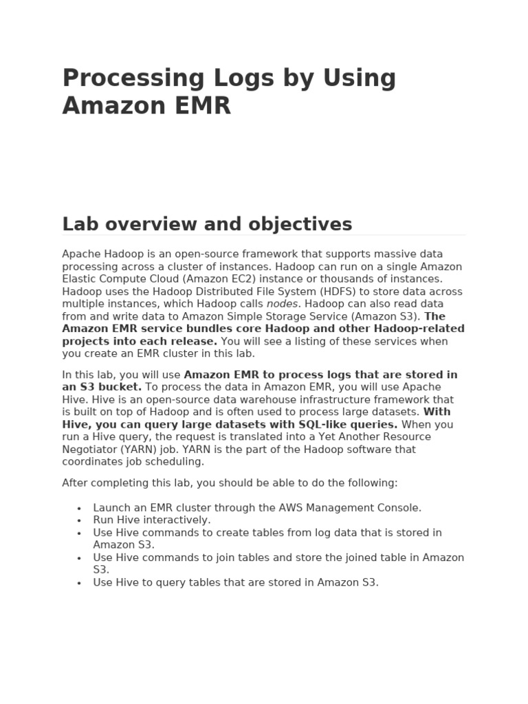 LabManual5_ProcessingLogs_Using_EMR(1) (1) | PDF | Apache Hadoop | Software