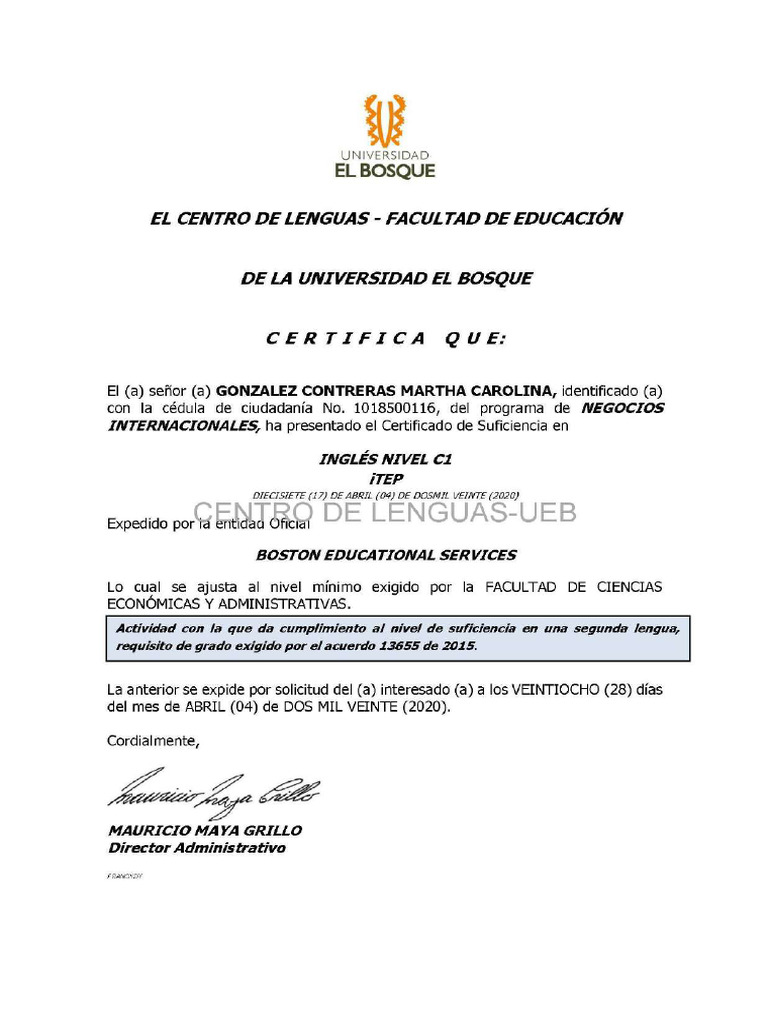 3.3 Certificado Ingles Itep | PDF