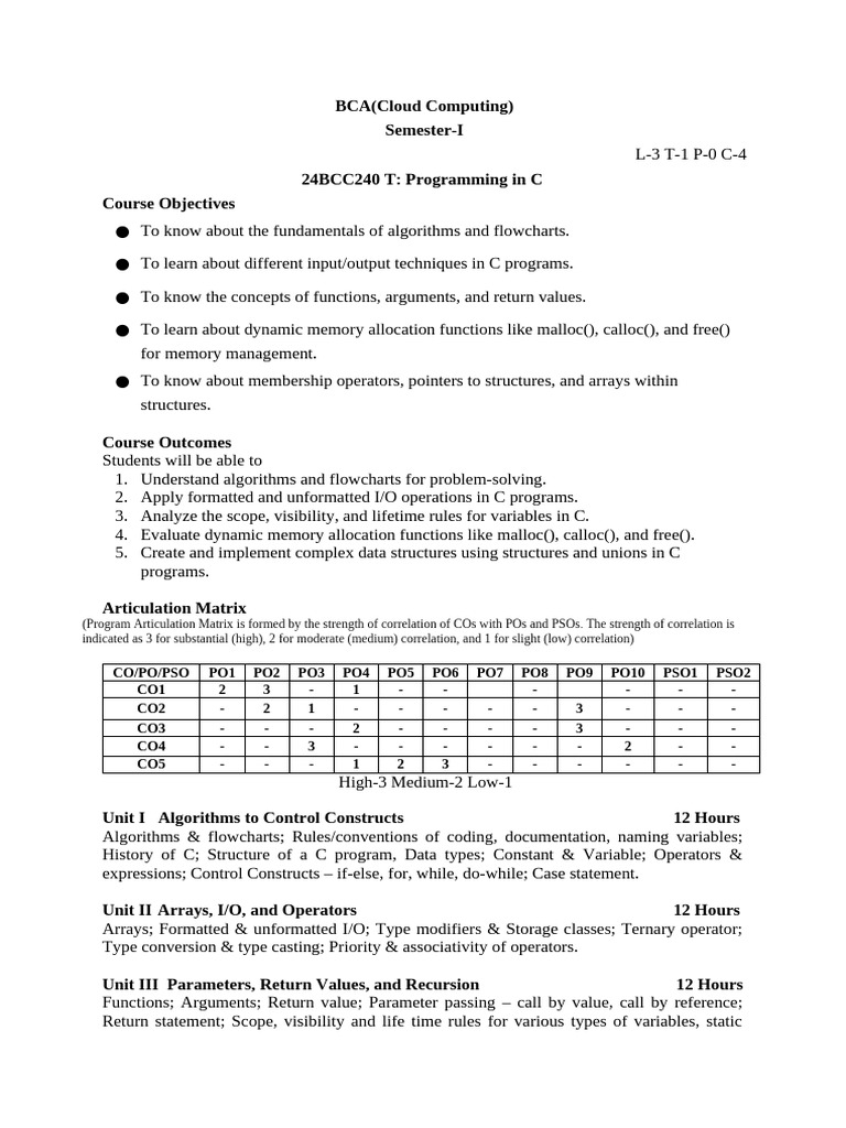 24BCC240 T - Programming in C | PDF | Pointer (Computer Programming) | Variable (Computer Science)