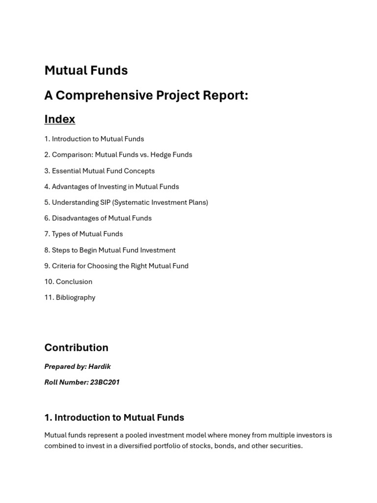 FMI Project Report. | PDF | Investment Fund | Mutual Funds