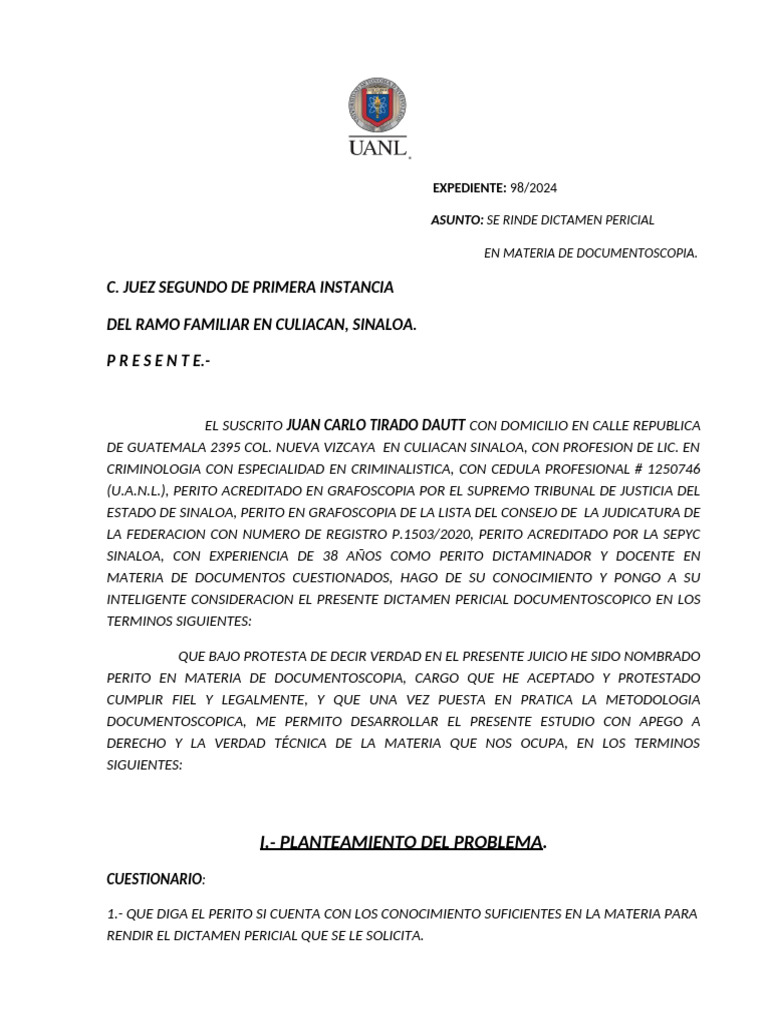 Documentoscopia 98-2024 Fabricio | PDF | Testigo experto | Ciencia forense