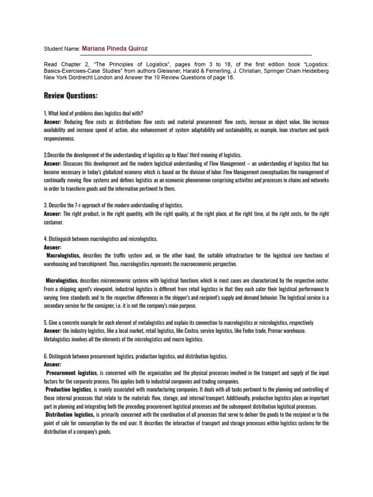 Logistics Principles Review Guide | PDF | Logistics | Business Process