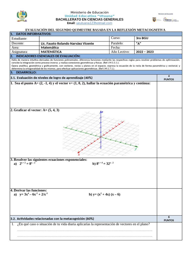3ro Mate | PDF | Vector Euclidiano | Ecuaciones