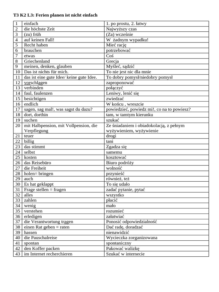 T3 K2 L3 Ferien Planen Ist Nicht Einfach Slowka | PDF