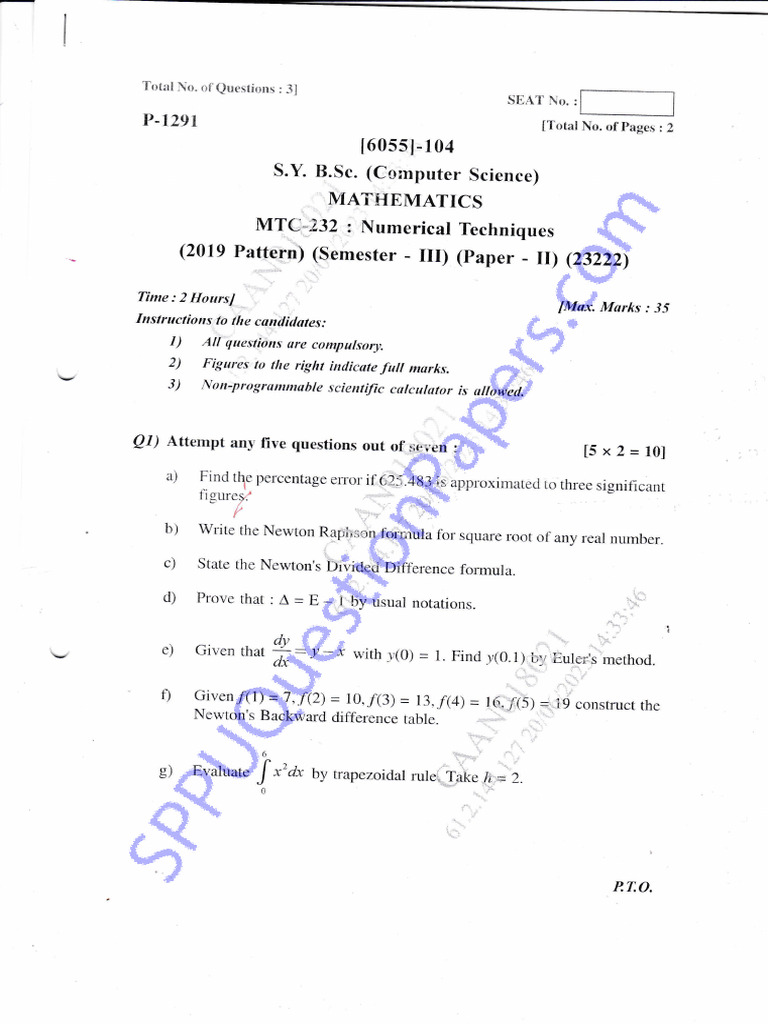 Numerical Techniques Exam Guide | PDF | Computational Science | Mathematics