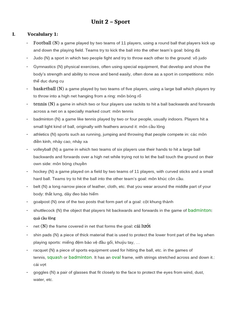 GE6.Unit 2 - WS1 | PDF | Sports | Grammar
