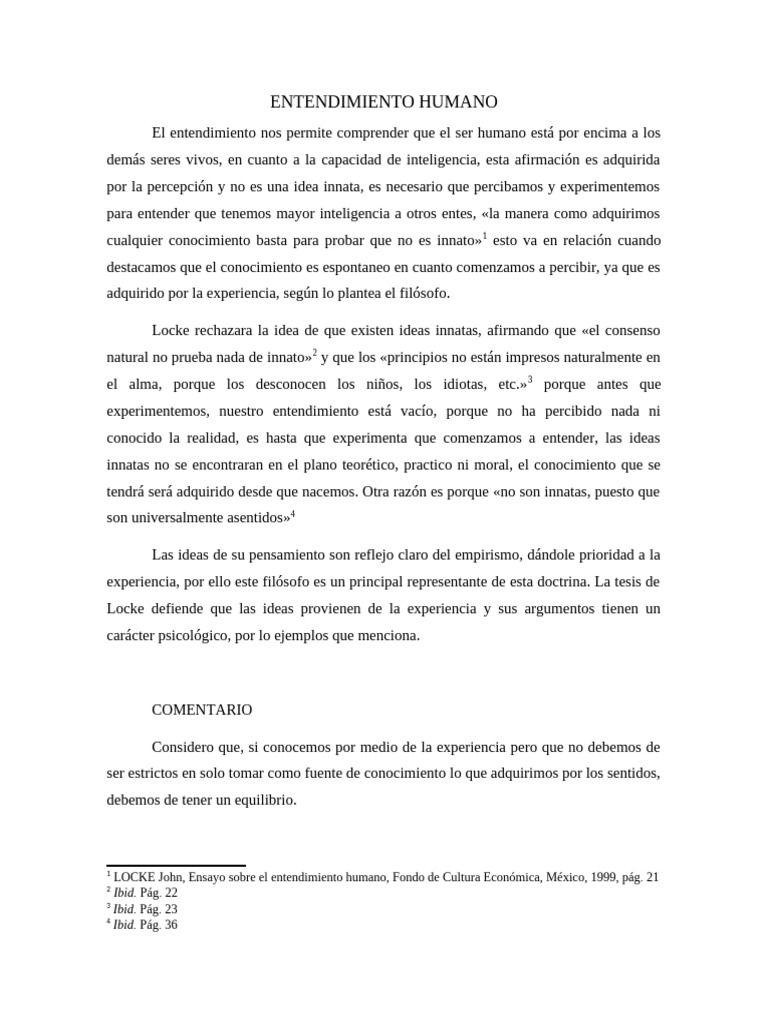 Entendimiento Humano | PDF | Experiencia | Razón