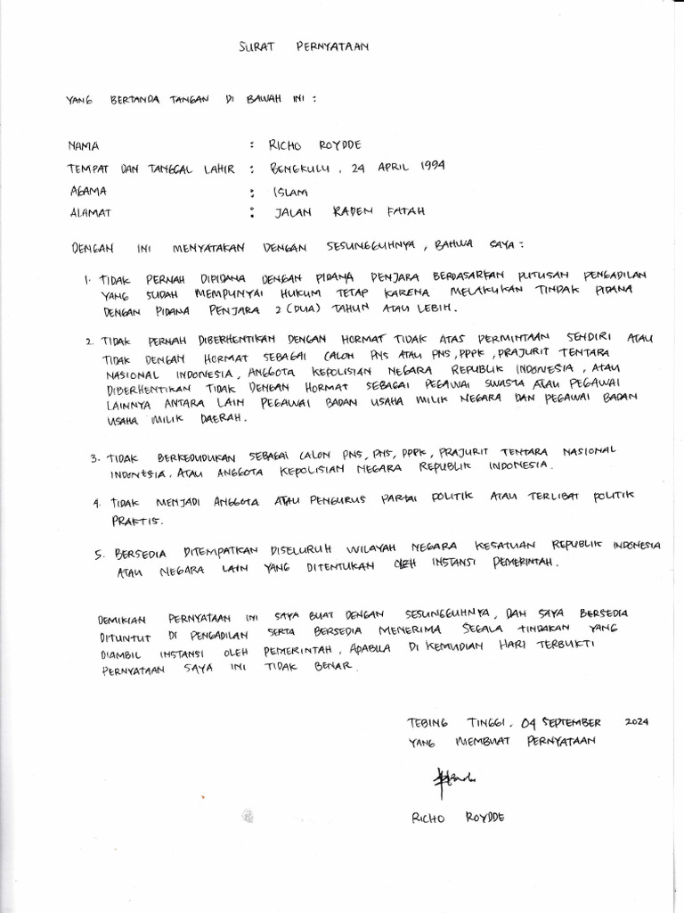 Surat Pernyataan Riko | PDF