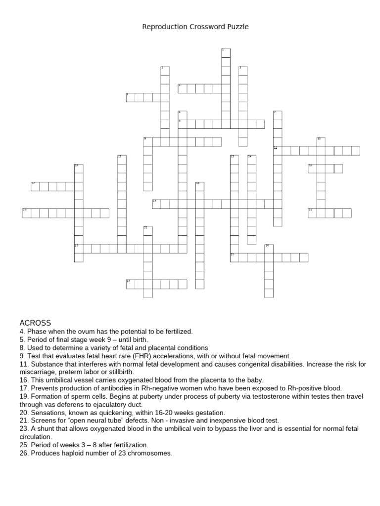Reproductive Health Crossword Puzzle | PDF | Fetus | Prenatal Development