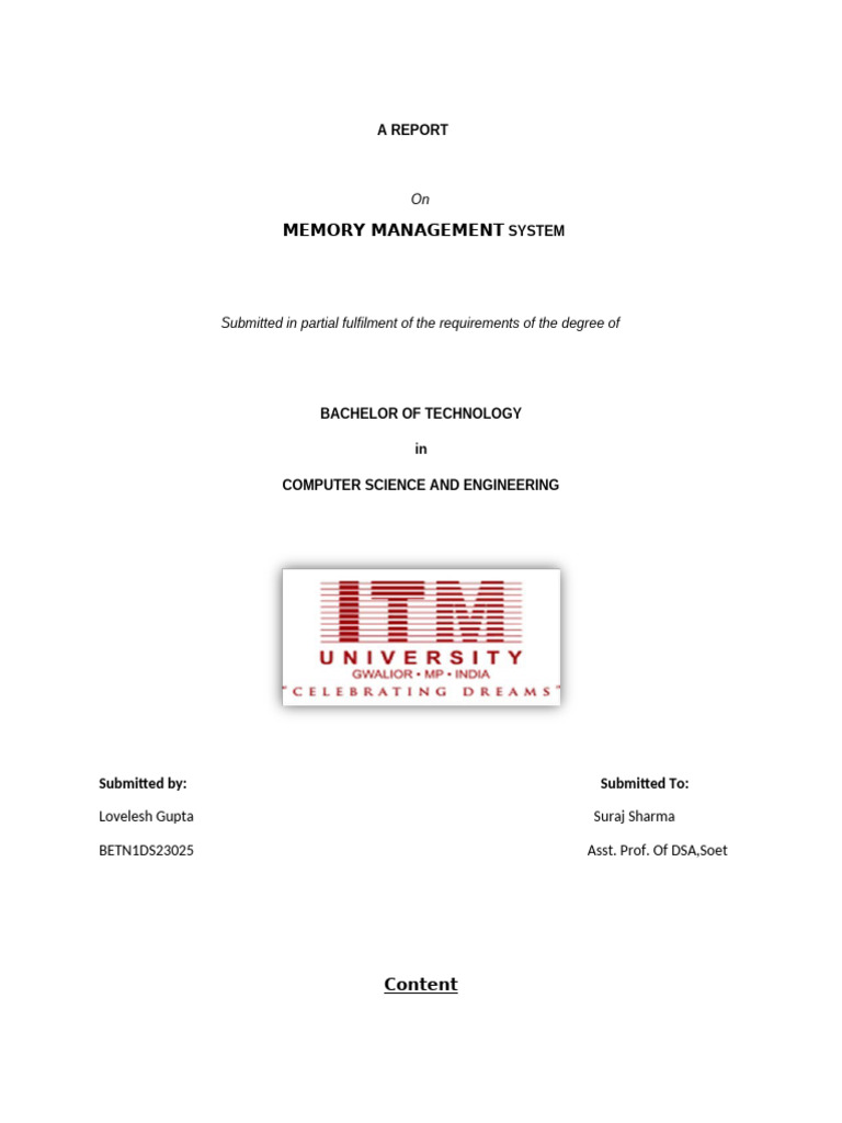 Memory Management Report | PDF | Computer Data Storage | Process (Computing)