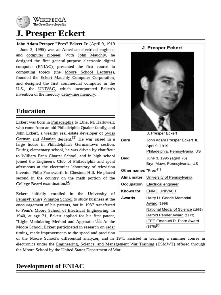 J._Presper_Eckert | PDF | Computing | Computer Hardware